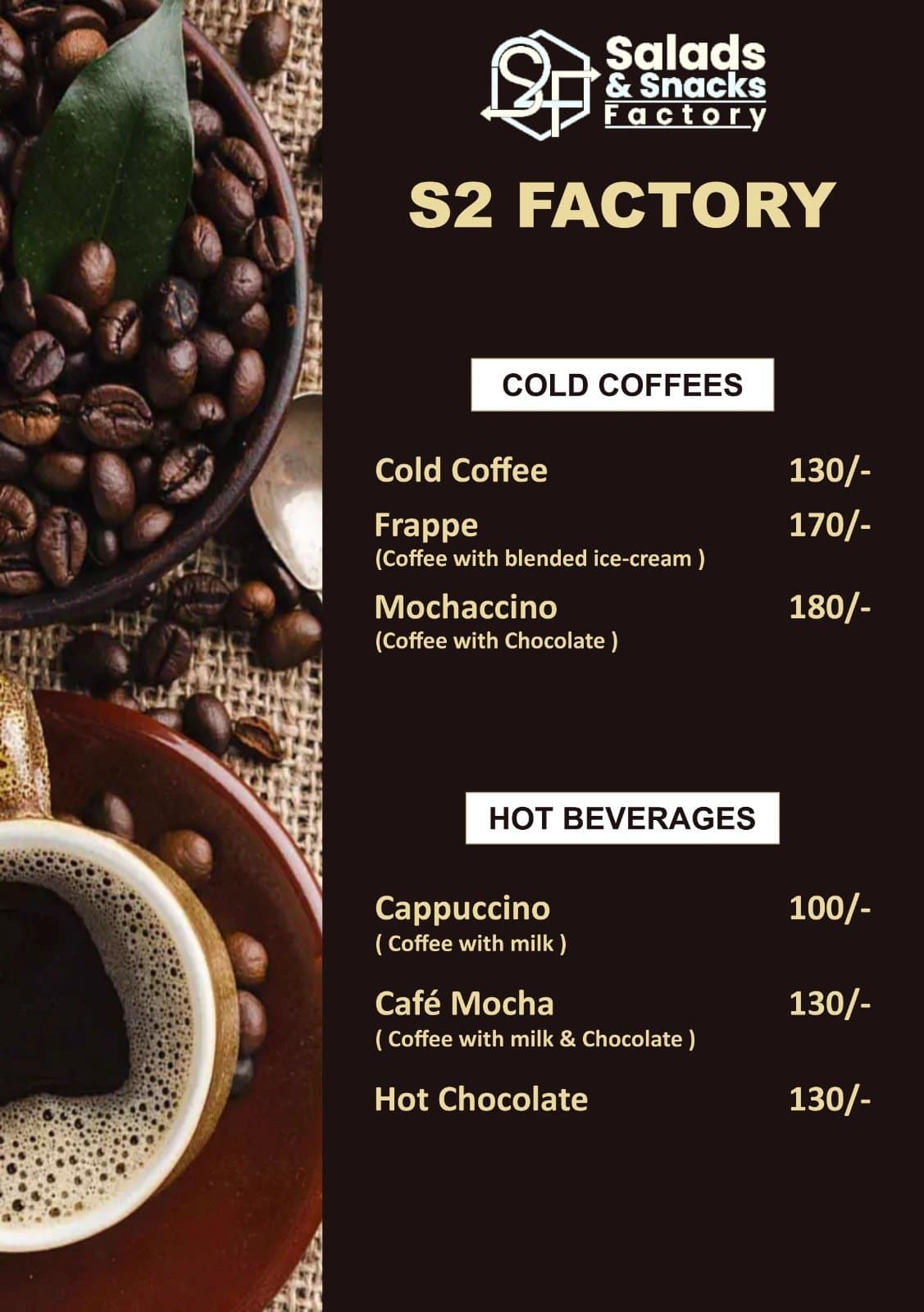 Menu of S2 Factory, Owale, Thane West, Thane