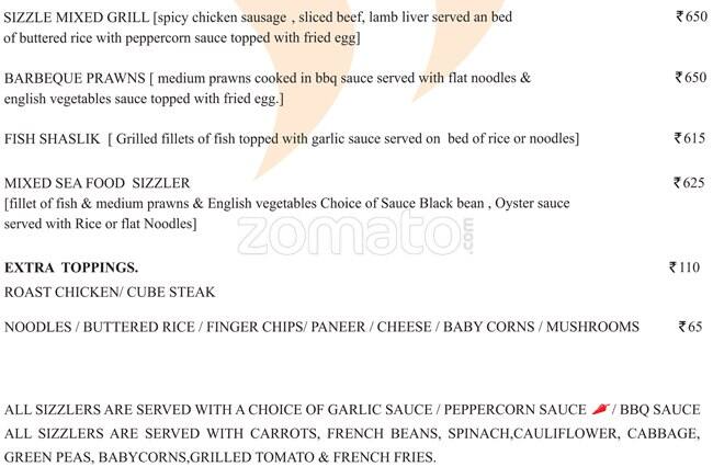 Menu at Sizzle - Sizzlers & Pastas, Mumbai, Byculla House