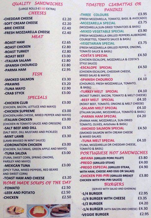 Carta del café TIA ROSA, Londres