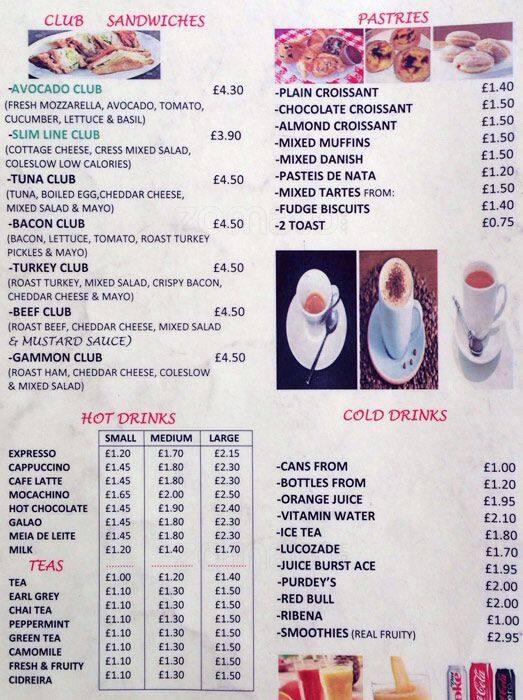 Menu at TIA ROSA cafe, London