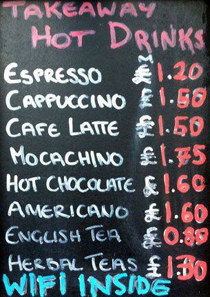 Menu at TIA ROSA cafe, London