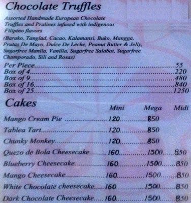 Menu at Patisserie Filipino desserts, Mandaluyong, 1550 Mandaluyong City