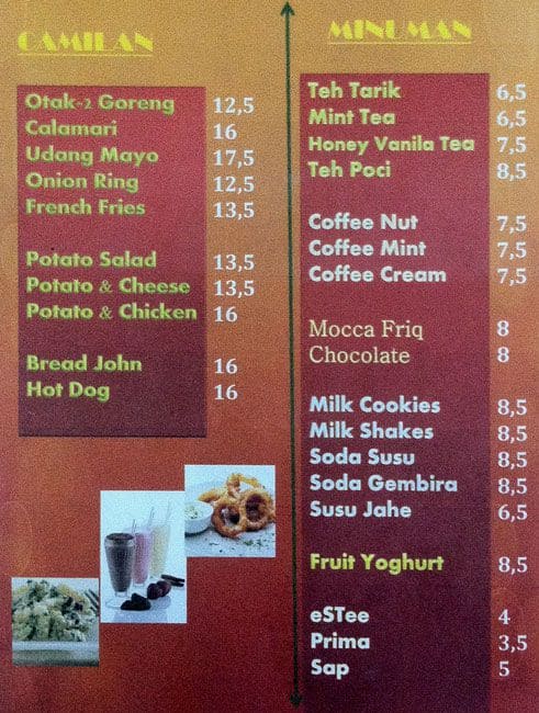 Menu at Kantin Baru Prima UI, Central Jakarta, RR3W+V7W