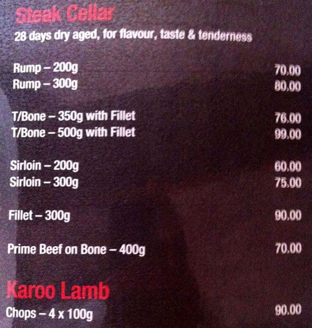 Menu at Senzi's on Faya restaurant, Margate, William O'Connor Dr