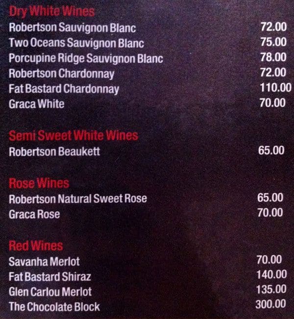 Menu at Senzi's on Faya restaurant, Margate, William O'Connor Dr