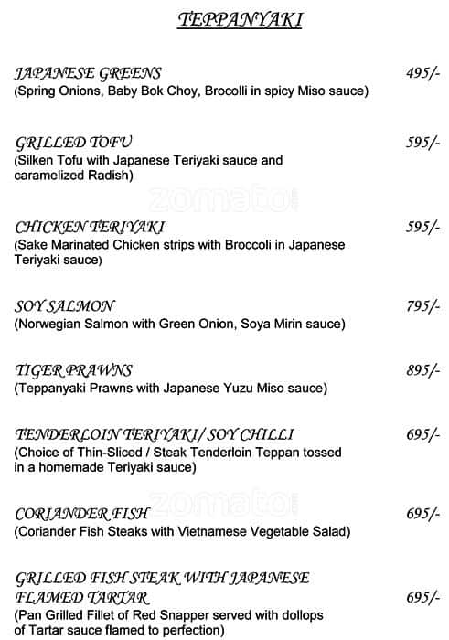 Menu at Soy, New Delhi, Unit 58