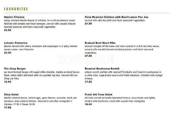 Menu at Chop Steakhouse & Bar, Mississauga, Argentia Rd