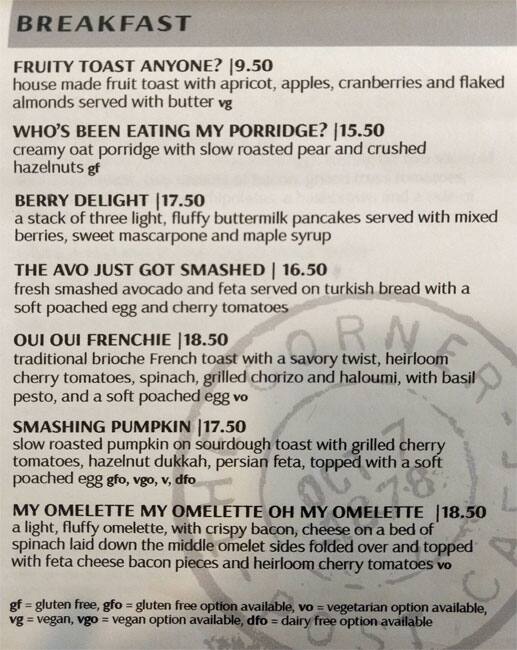 Menu at The Corner Post Cafe, Beaconsfield