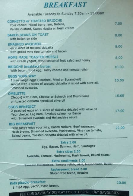 Menu at Dolci Sapori cafe, Clayfield