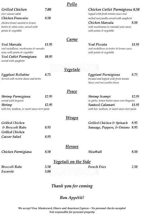 Menu at Puglia restaurant, New York City, 189 Hester St