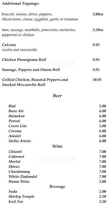 Menu at Puglia restaurant, New York City, 189 Hester St