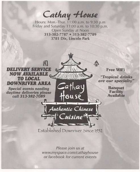 Menu at Cathay House restaurant, Lincoln Park