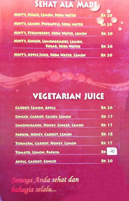 Menu at Napi Orti pub & bar, Ubud, Jalan Jembawan 1