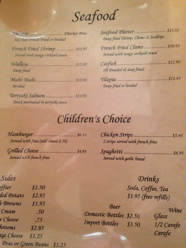 Menu at Old Luxemburg Inn steakhouse, Springfield
