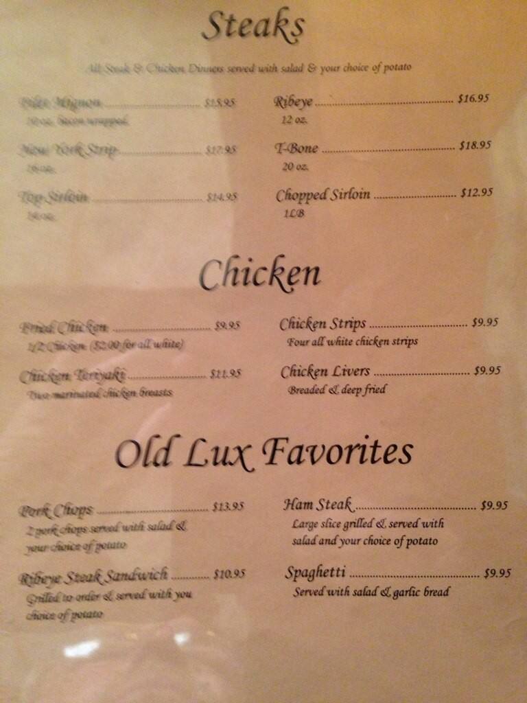 Menu at Old Luxemburg Inn steakhouse, Springfield