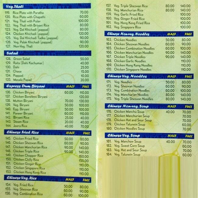 Menu at Jay Bharat Restaurant, Thane
