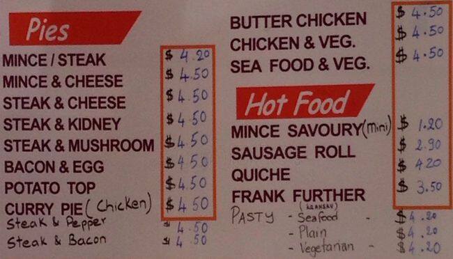 Menu at Angkor Bakery, Burton