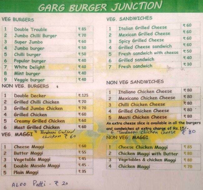 Garg Burger Junction Menu, Menu for Garg Burger Junction, Rohini, New ...