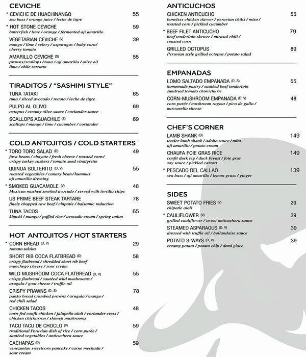 Menu at Toro Toro - Jumeirah at Etihad Towers restaurant, Abu Dhabi