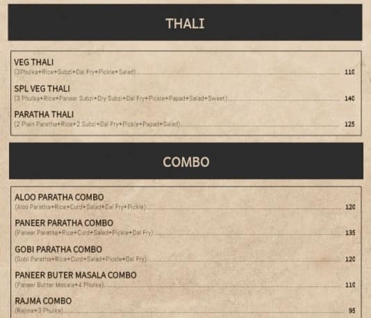 Menu at Swad Anokha foods, Bengaluru, 27/1