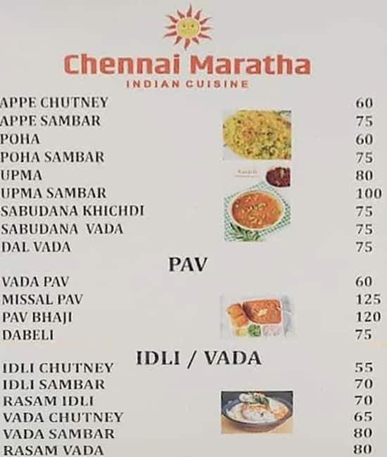 Menu of Chennai Maratha, Phase 7, Mohali