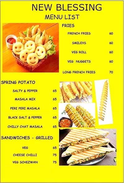 Menu of New Blessing, Tambaram, Chennai