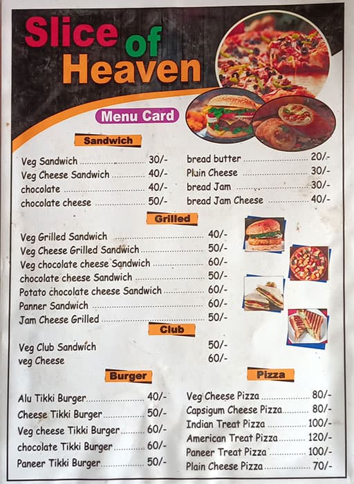 Menu of Slice Of Heaven, Pawna, Pune
