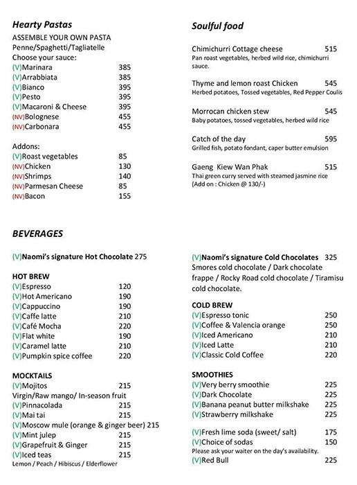 Menu at Naomi Patisserie & Bistro, Hyderabad