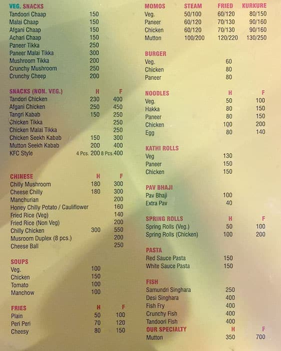 Menu of House of Taste, VIP Road, Zirakpur