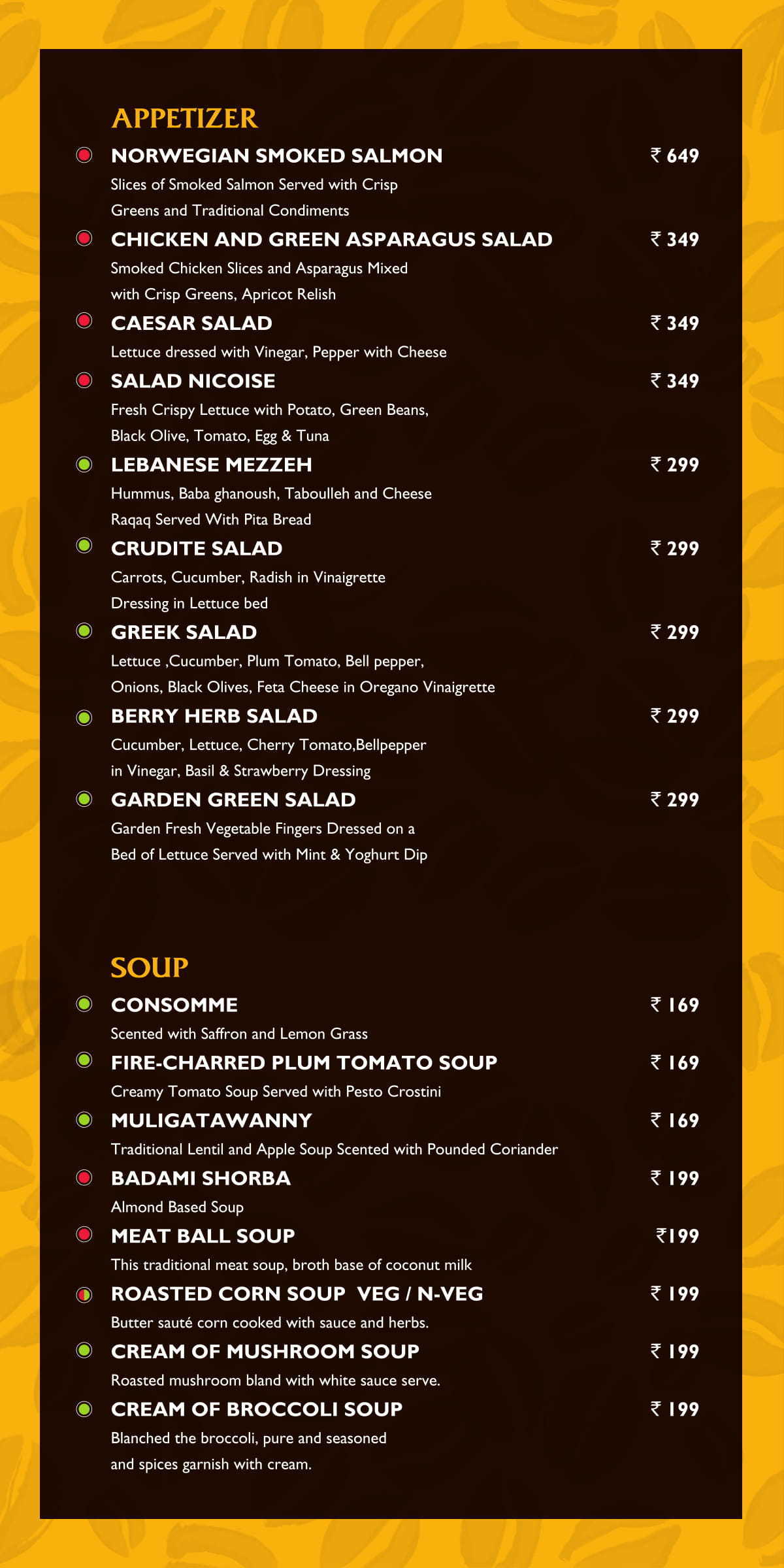 Menu at Spotlight - The Golden Tulip, Bengaluru
