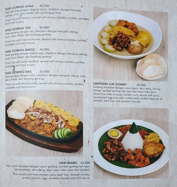 Menu at Resto Ngalam restaurant, Central Jakarta, JL. Jendral Sudirman