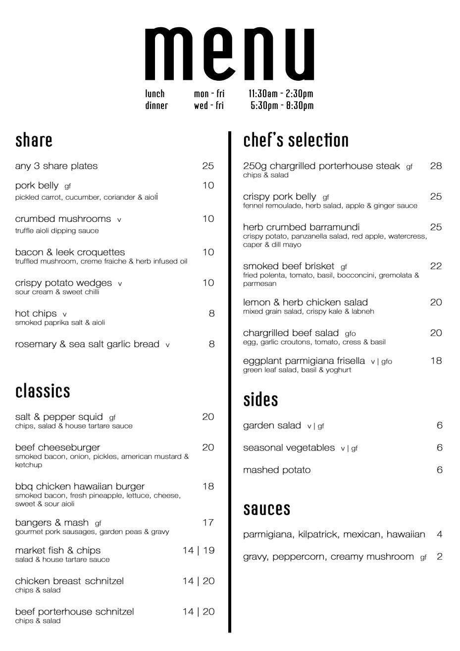 Menu at Jack's On Unley restaurant, Unley