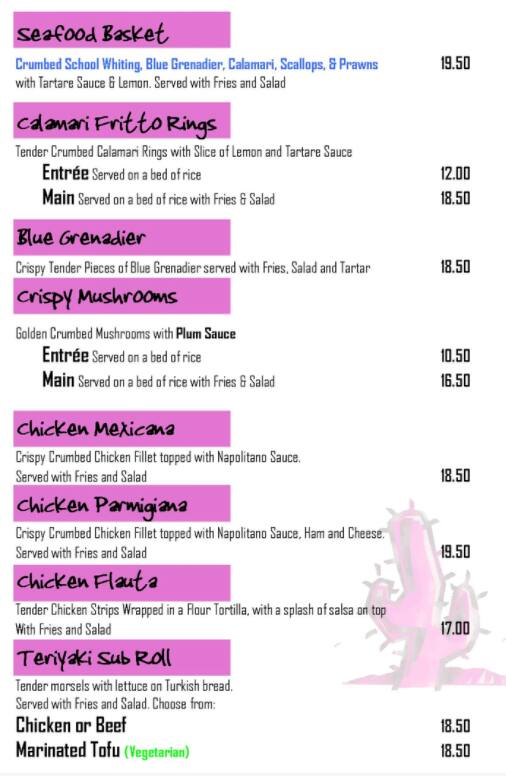 Menu at Mexican Graffiti fast food, Geelong