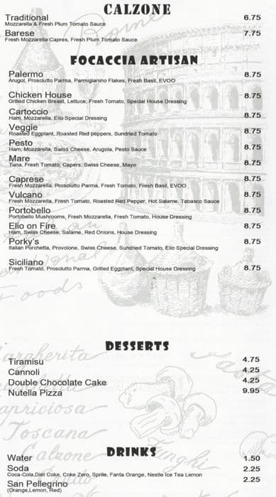 Menu at Elio Pizza On Fire pizzeria, Addison, 520 W Lake St