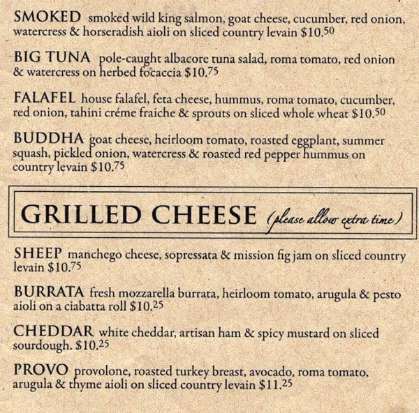 Menu at Blue Barn Polk, San Francisco