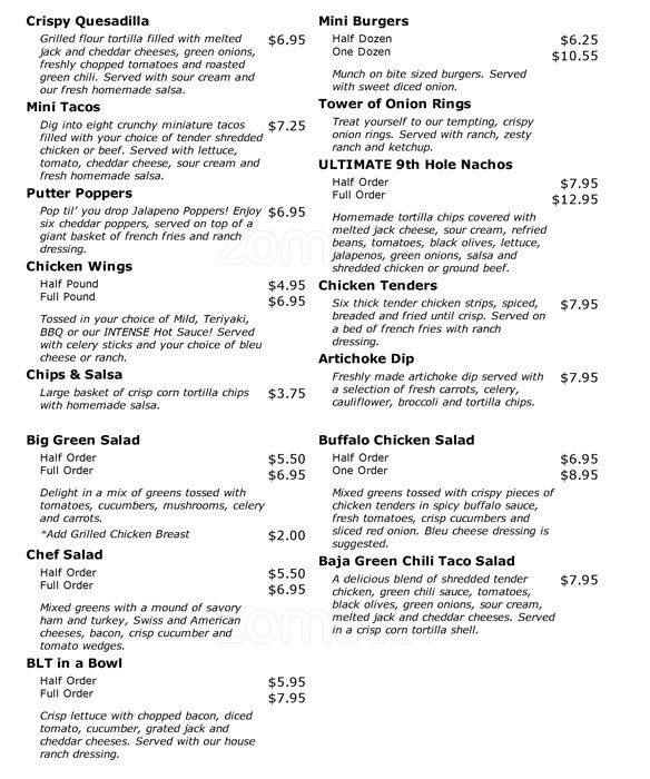 Menu at Foothills Golf Course restaurant, Denver, S Carr St