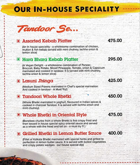 Menu of Tandoor Park, Ajoy Nagar, Kolkata