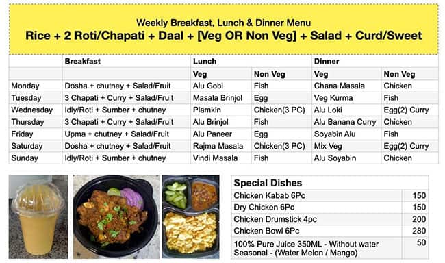 Menu of The Home Chef, Whitefield, Bangalore