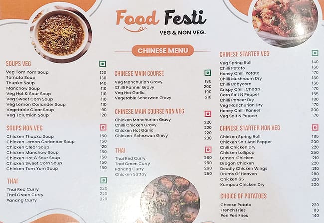 Menu of Food Festi, Netaji Subhash Place, New Delhi