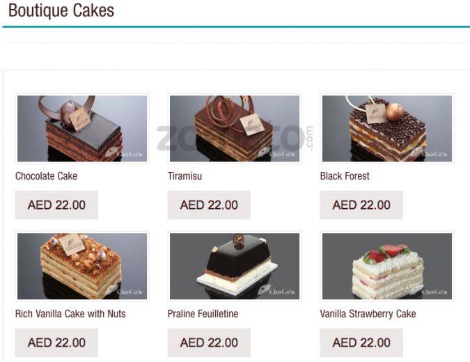 Menu at Choco'a restaurant, Dubai