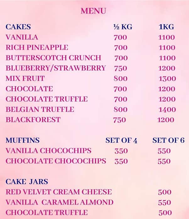 Menu of Pink Frost Patisserie, Sector 72, Noida