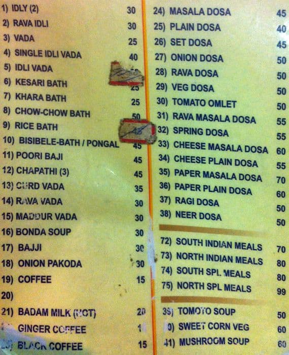 Menu at Shiv Sagar Restaurant, Bengaluru, XPPP+64V