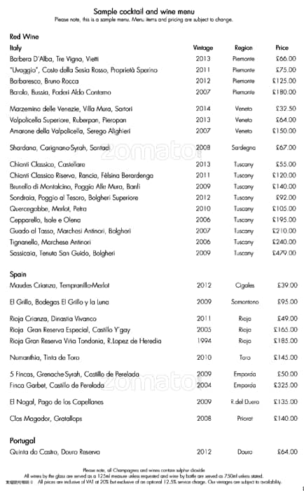 Menu at Hutong at The Shard restaurant, London