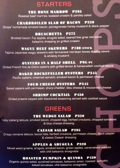 Menu at Chops Chicago Steakhouse, Mandaluyong, Shangrila Plaza Mall ...