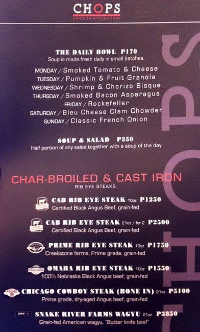Menu at Chops Chicago Steakhouse, Mandaluyong, Shangrila Plaza Mall ...