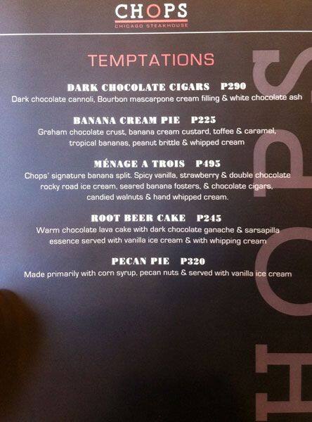 Menu at Chops Chicago Steakhouse, Mandaluyong, Shangrila Plaza Mall ...