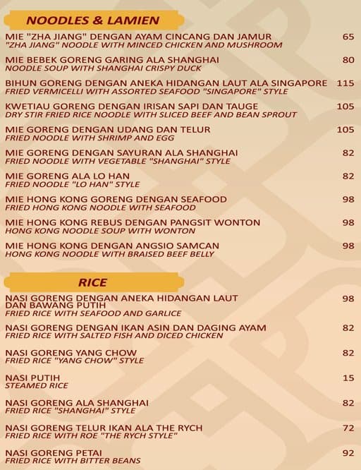 Menu at Qi Lounge pub & bar, Jakarta
