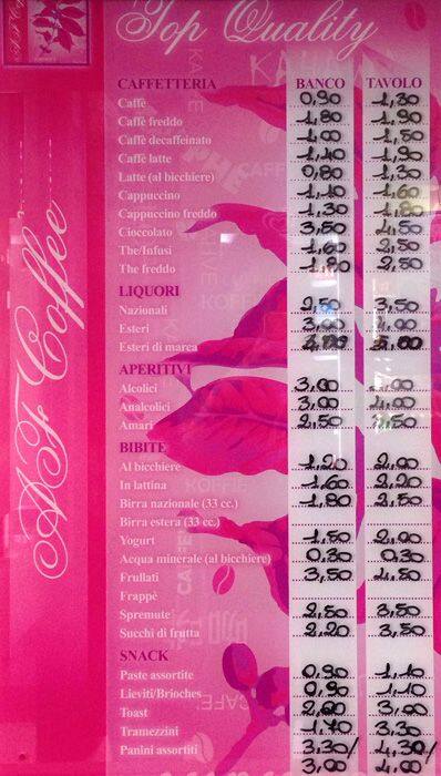 Menu at Dolce Roma Snack Bar, Rome, Via del Serafico