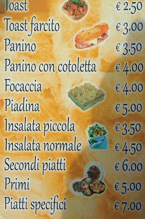 Menu at Bar Asia, Milan