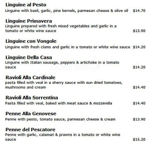Menu at L'Artista Italian Restaurant, Burnaby